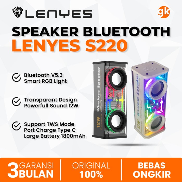 Jual LENYES S220 TWS Speaker Bluetooth Wireless V5.3 Transparant Smart ...