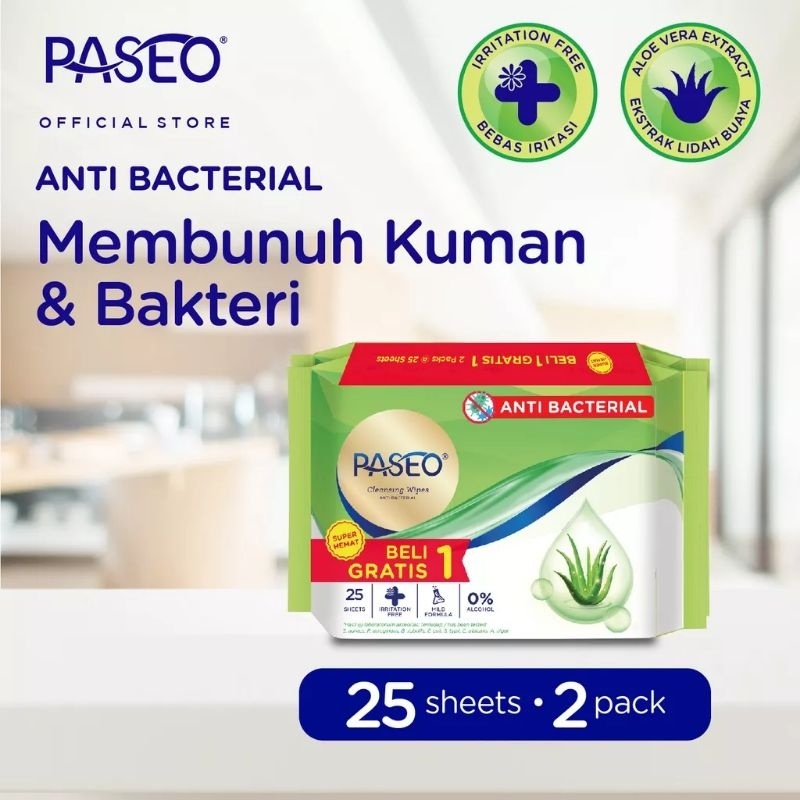 Jual Paseo Cleansing Wipes Anti Bacterial [2 X 25 Sheet/ Buy 1 Get 1 ...
