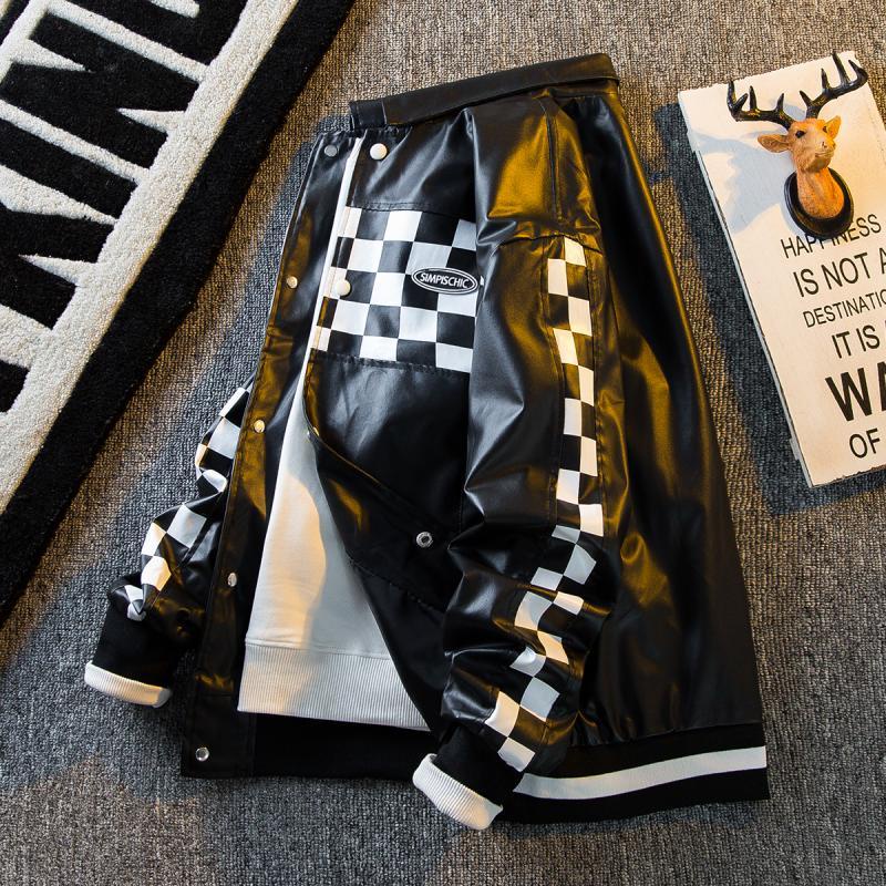 Jual Men's American style patchwork checkerboard leather jacket jacket jacket | Shopee Indonesia