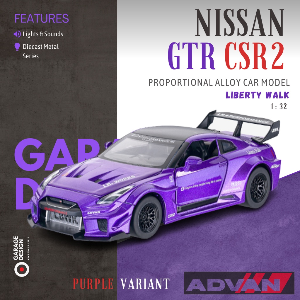 Jual Diecast 1:32 Mobil Nissan GTR R35 Liberty Walk CSR2 LBWK - Nissan ...