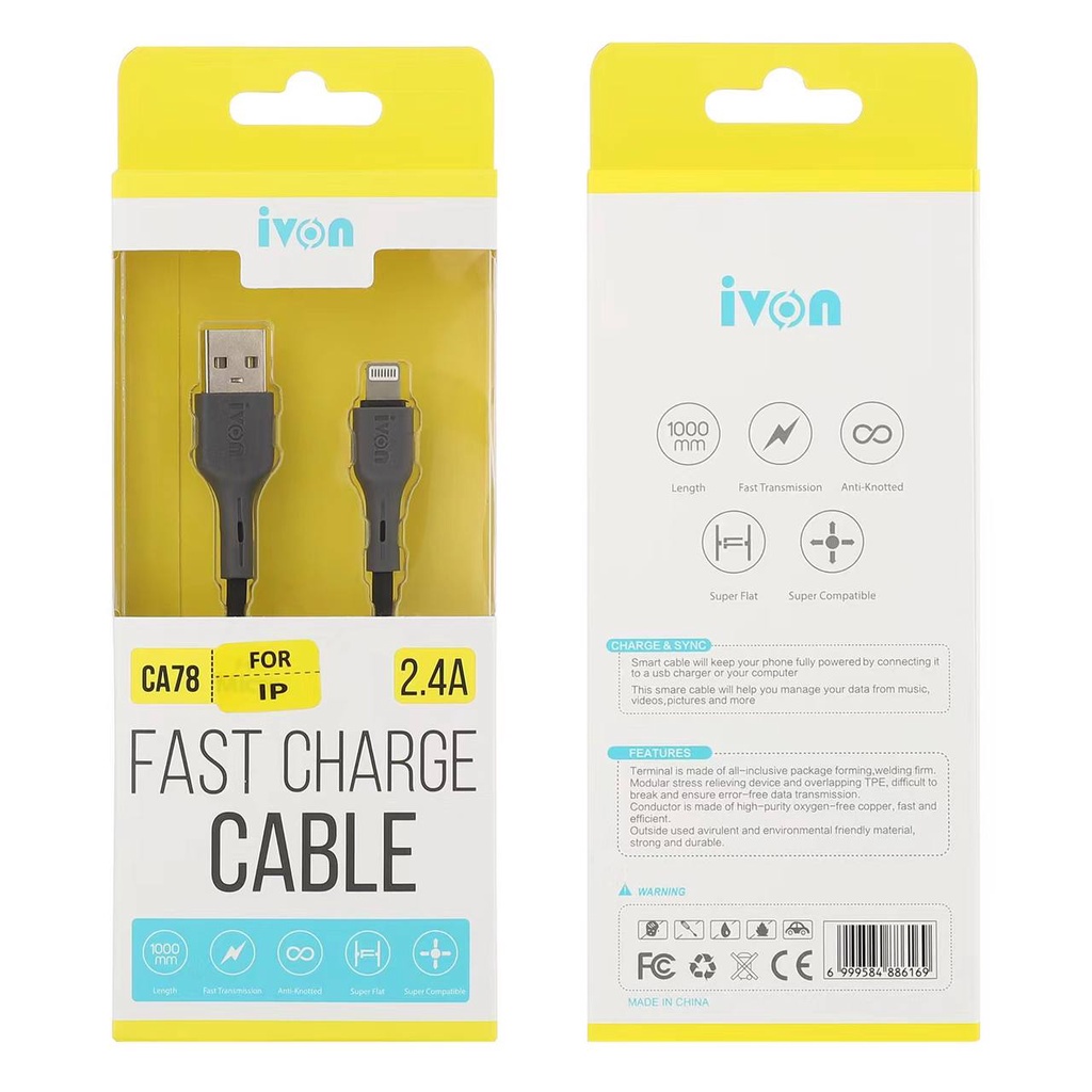 Jual iVON 2.4A FAST CHARGE CABLE / Kabel Data For iPhone Micro Type-C ...