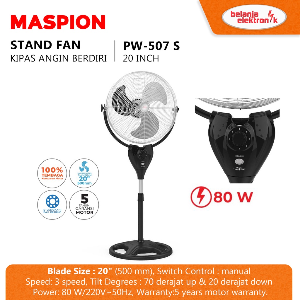 Jual MASPION Power Fan 20" Kipas Angin Berdiri Stand Fan 20 Inch PW ...
