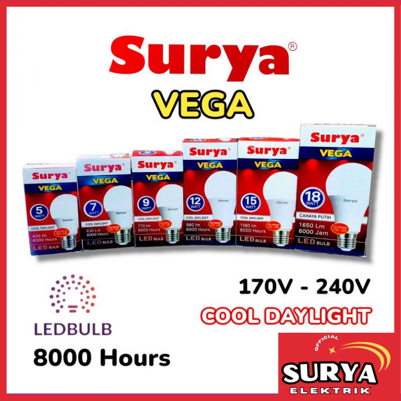 Jual Bohlam Lampu SURYA VEGA LED Bulb 5W 7W 9W 12W 15W 18W Putih Terang ...