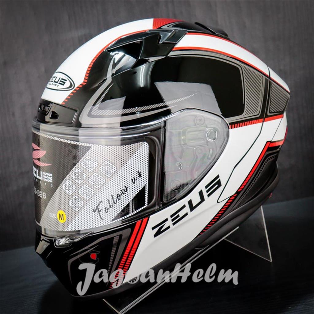 Jual ZEUS HELM ZS826 | BLACK BK13 RED | ZS 826 - ZEUS 826 FLAT VISOR ...
