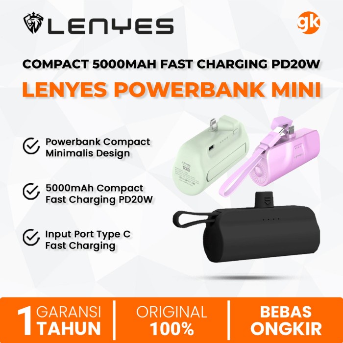 Jual LENYES Powerbank Mini Compact 5000mAh Power Bank Fast Charging PD ...