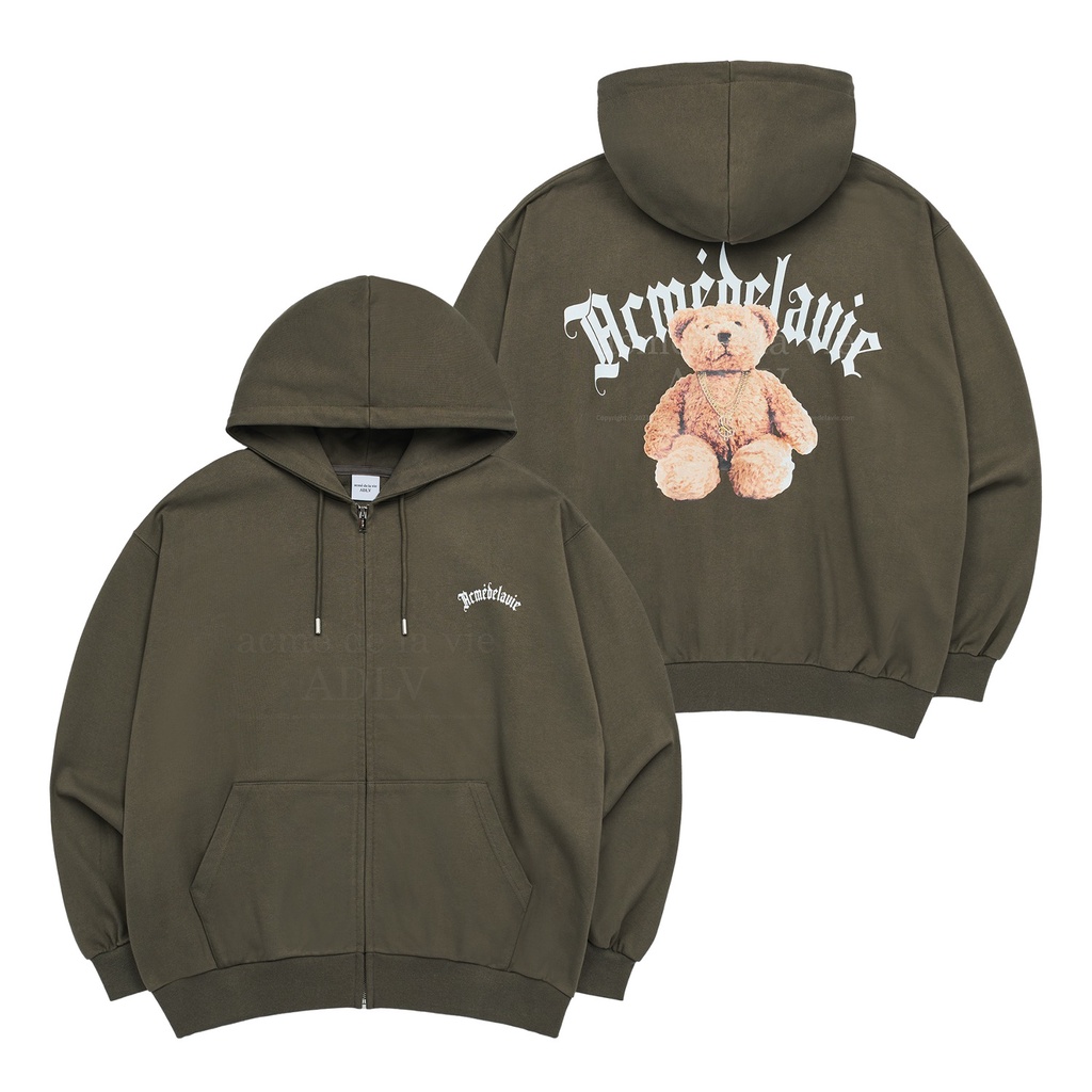 Jual [ADLV] Gold Chain Bear Doll Hoodie Zip Up Cocoa - Hoodie Oversized ...