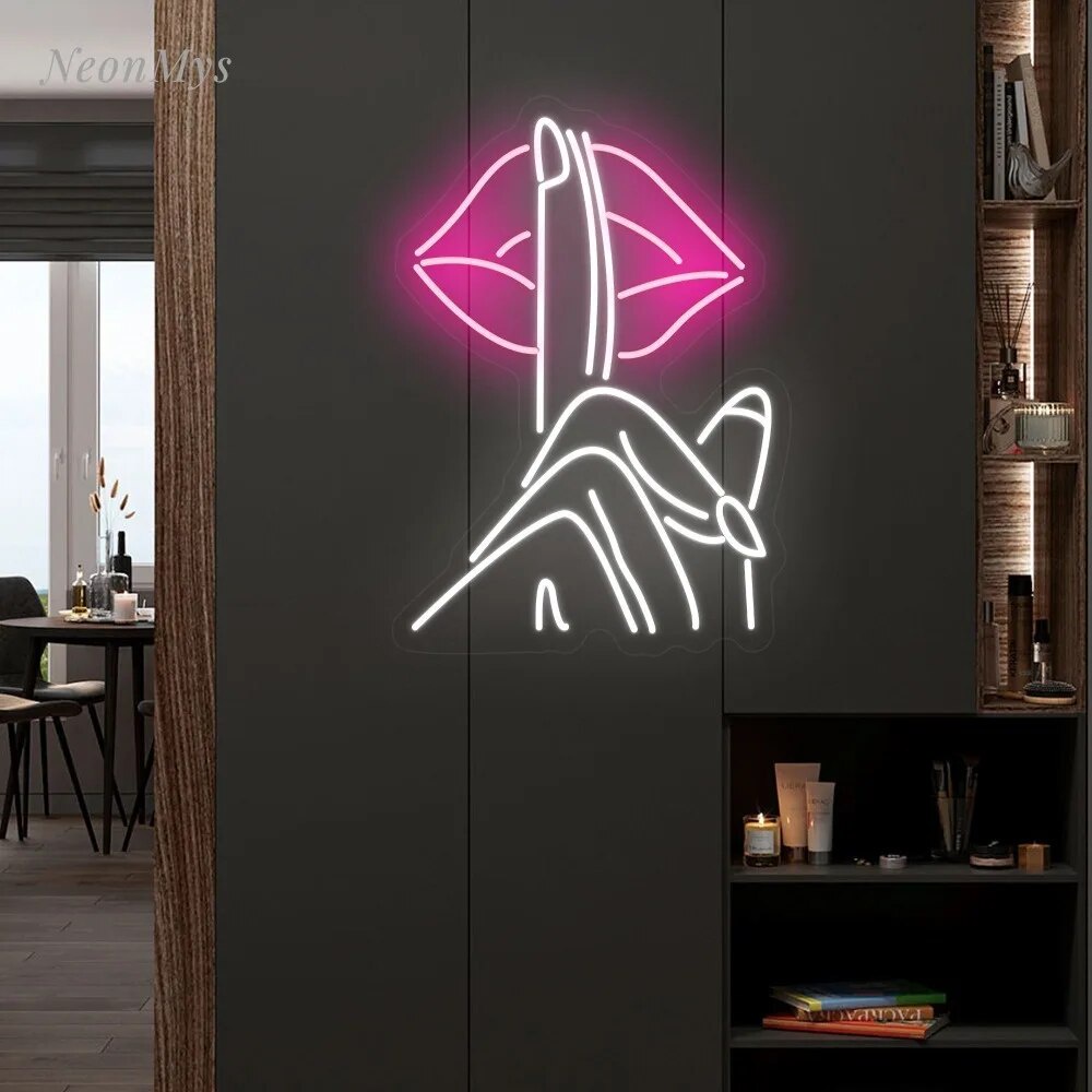 Jual Be Quiet Finger on Lips Led Neon Sign Secret Flex Neon Lights Room ...