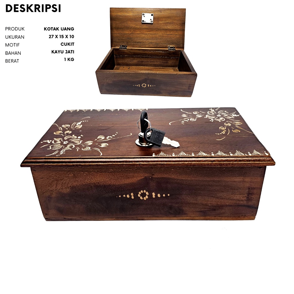 Jual Box Kotak tempat penyimpanan Uang Pakai Kunci Kayu Jati | Shopee ...