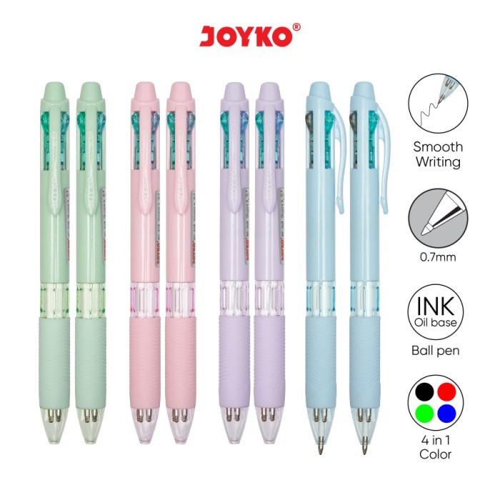Jual Ballpoint Pulpen Pena Joyko BP-348 Quaco 4 0.7mm 4 Warna (Satuan ...