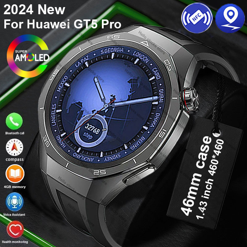 Jual For Huawei GT 5 Pro Smartwatch 2025 Hello HT32 46mm HD AMOLED 4GB ROM NFC Compass Bluetooth ...