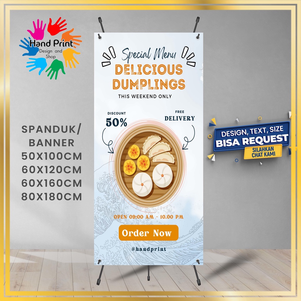 Jual SPANDUK / BANNER Kedai Dumpling Enak Grey 60x160 CM Cocok Luar ...