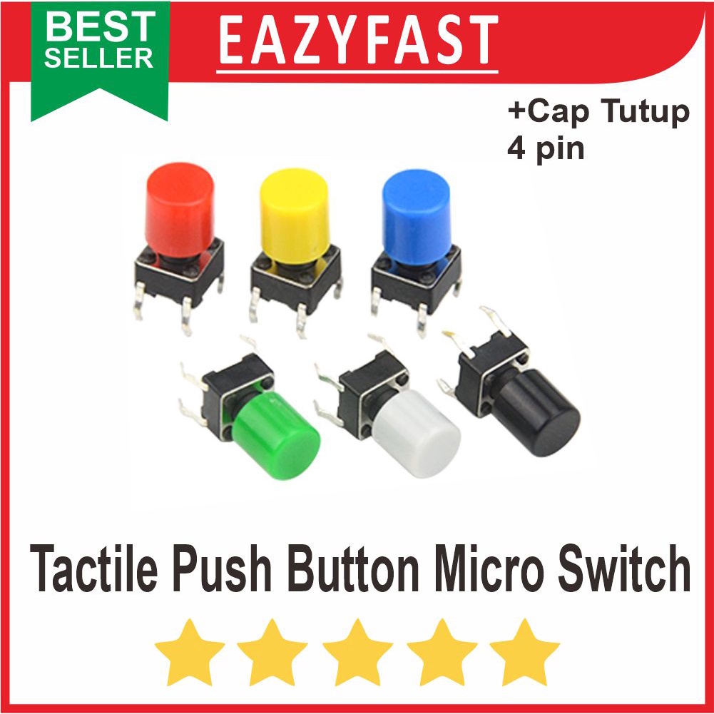 Jual Tactile Push Button Micro Switch + Cap Tutup 4 Pin | Shopee Indonesia