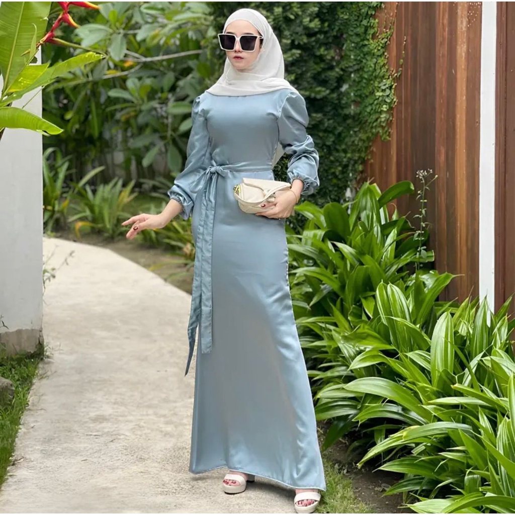 Jual DRESS SATIN SILK MODEL TALI PANJANG // GAMIS LEBARAN // GAMIS ...