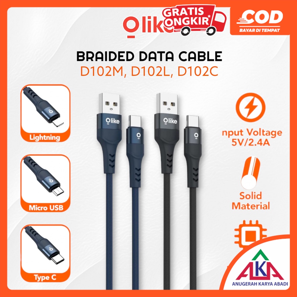 Jual OLIKE D102 Kabel Data Charger Fast Charging USB Micro Type C ...