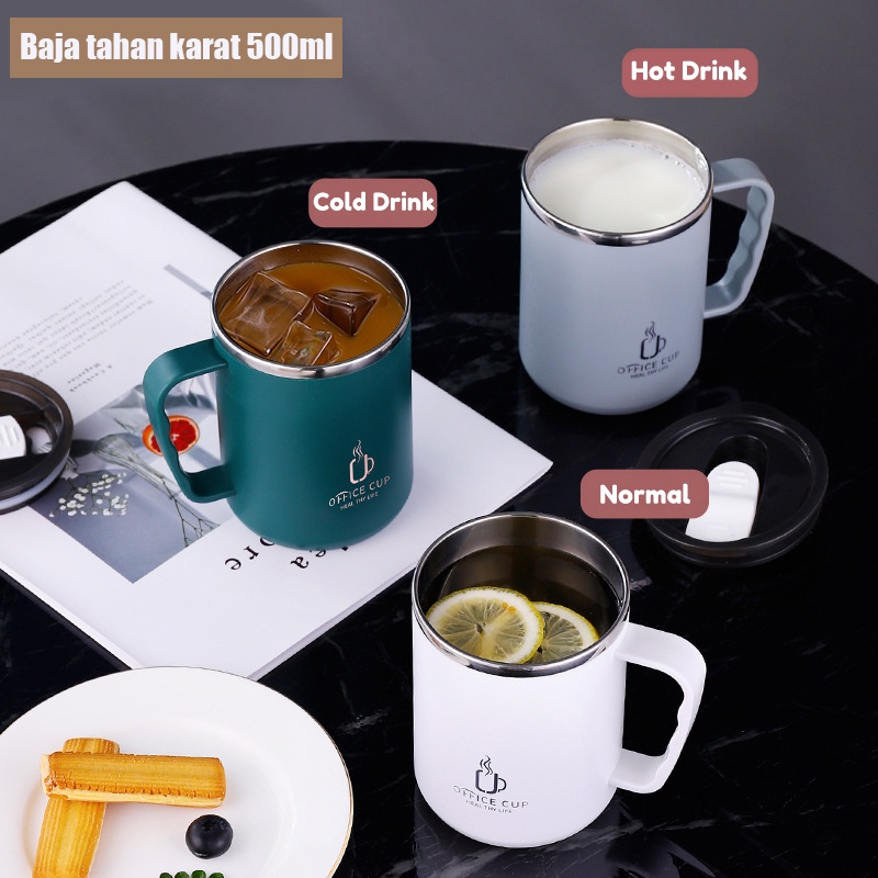 Jual 500ml 304 Mug Kopi Tahan Tumpahan Baja Tahan KaratMug Cantik | Shopee Indonesia