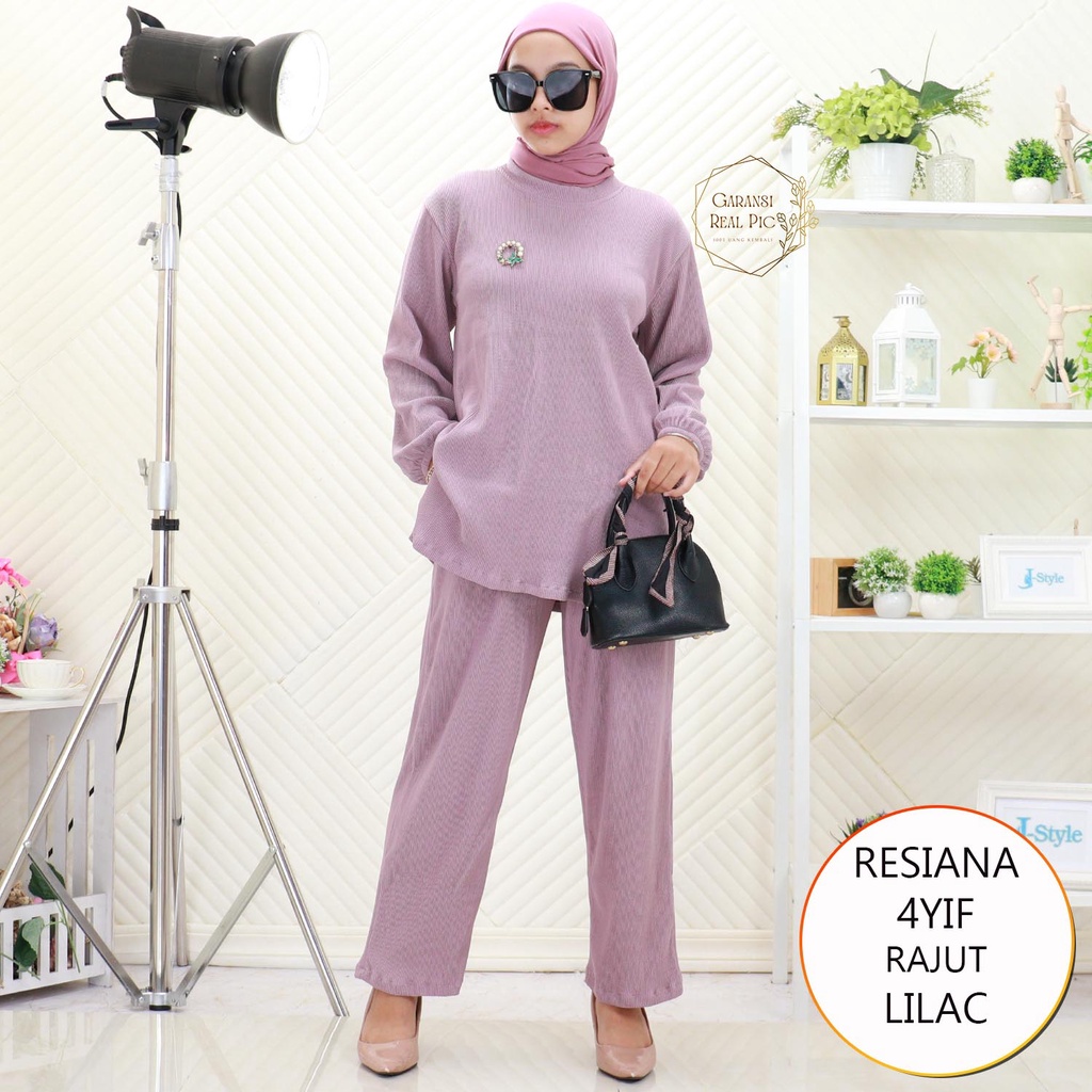 Jual Resiana Setelan Tunik Rajut Tebal Lengan Balon Belah Samping ...