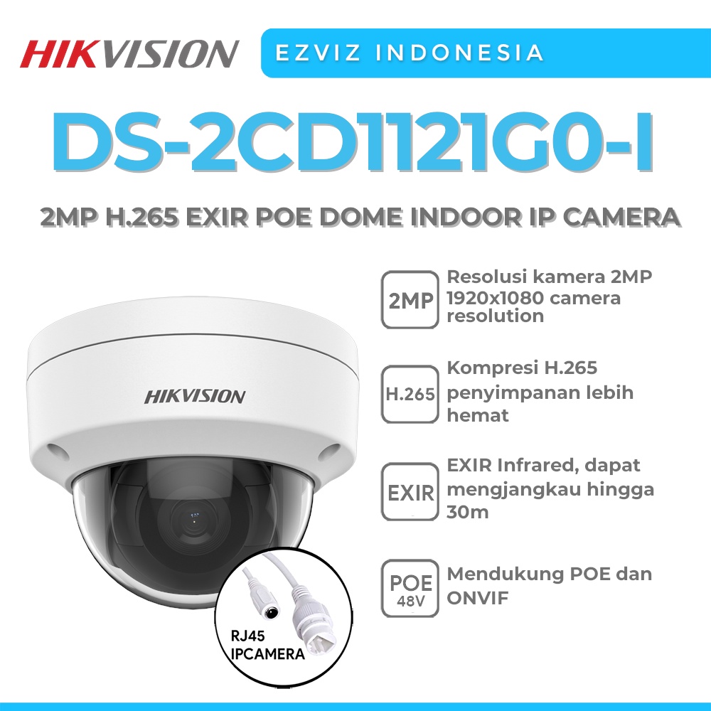 Jual HIKVISION DS-2CD1121G0-I 2MP H.265 EXIR POE DOME INDOOR IP CAMERA | Shopee Indonesia
