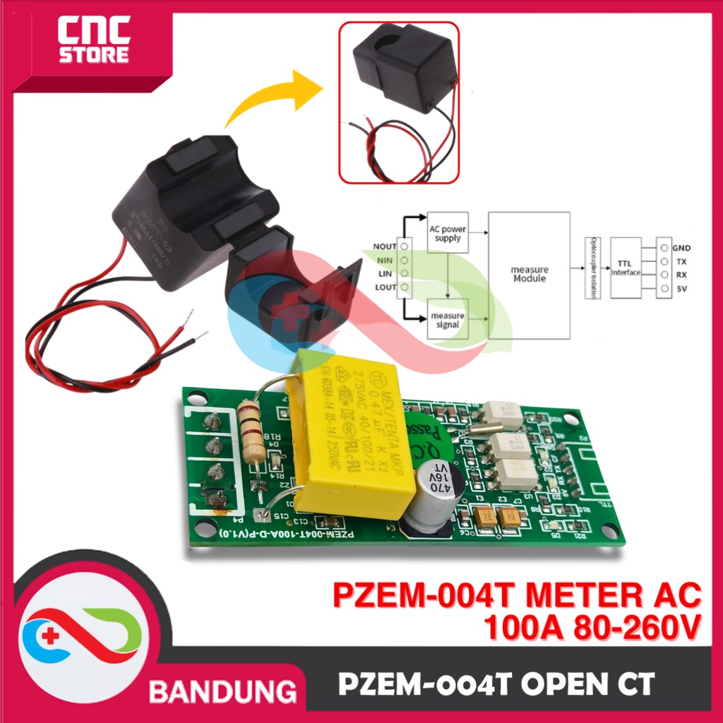 Jual PZEM-004T SENSOR WATT VOLT CURRENT METER AC 100A 80-260V OPEN CT | Shopee Indonesia