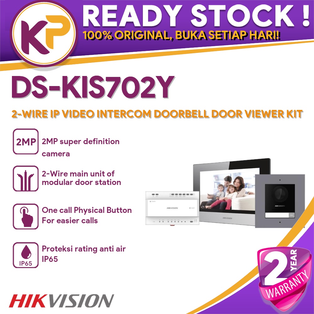Jual HIKVISION DS-KIS702Y 2WIRE IP VIDEO INTERCOM DOORBELL DOOR VIEWER ...