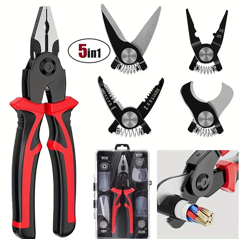 Jual 5-in-1 Multi-functional Interchangeable Plier Heads Steel Wire ...