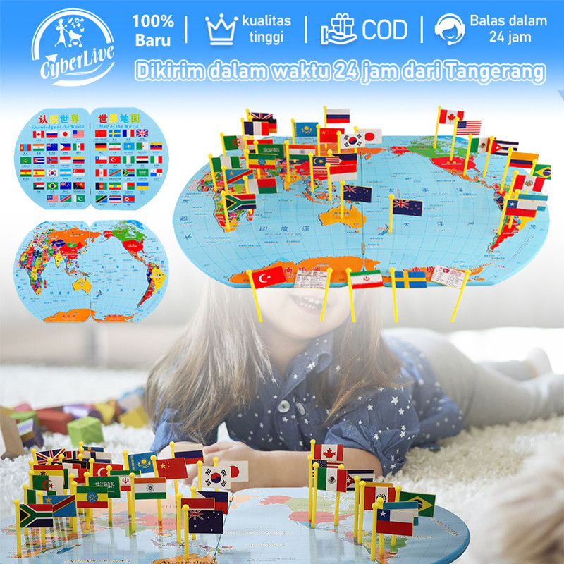 Jual DHT95 Map Of The World Mainan Anak Peta Bendera Negara Dunia ...