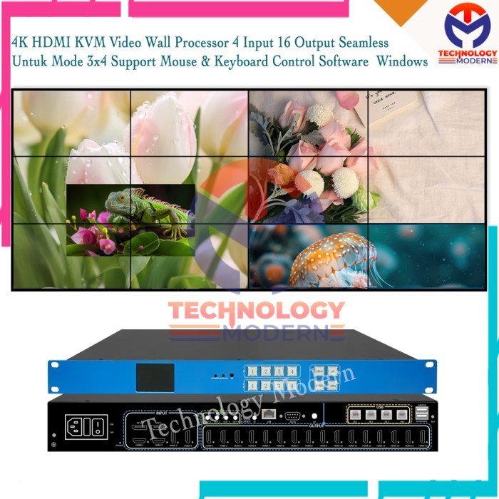 Jual 4K HDMI KVM Video Wall Controller/Processor 3x4 4x3 (4 Input 12 Output) Seamless Switching ...