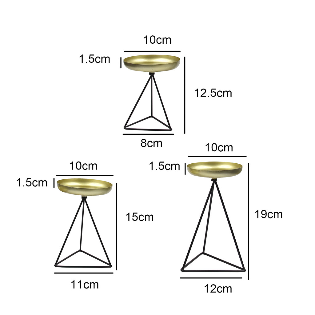 Jual 3pcs Black Gold Iron Triangle Candle Holder Dining Table Cubic ...