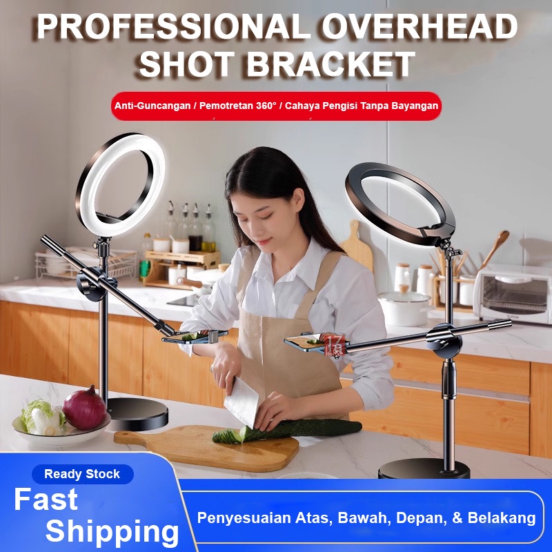 Jual 360 Ring Light Live Stand Over Head Phone Holder Desktop Single ...