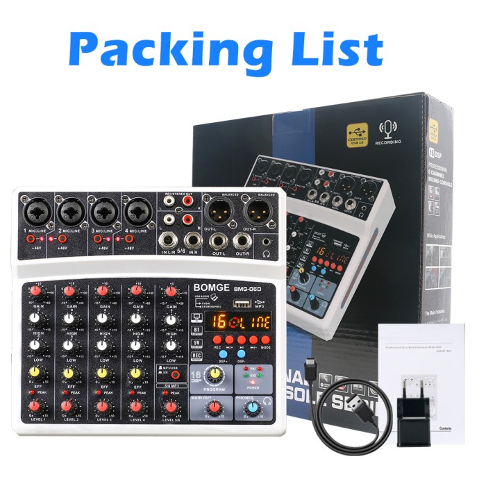 Jual BOMGE 6 channel dj audio mixer dengan MP3 USB Bluetooth, 48V phantom - Putih | Shopee Indonesia