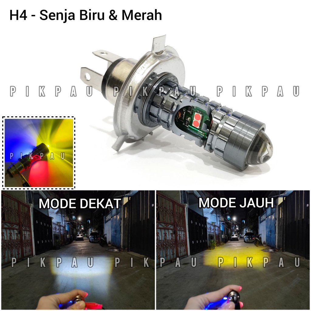 Jual Lampu Utama LED H4 Tipe Laser High Low Senja Biru Merah | Shopee Indonesia