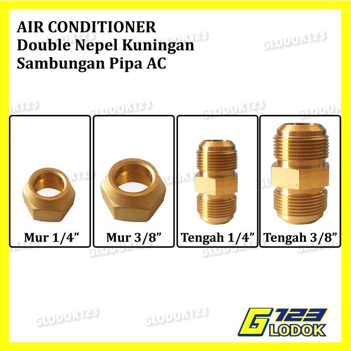 Jual Double Nepel Nipple Set 1/4" 3/8" Sambungan Pipa AC Tembaga Kuningan | Shopee Indonesia