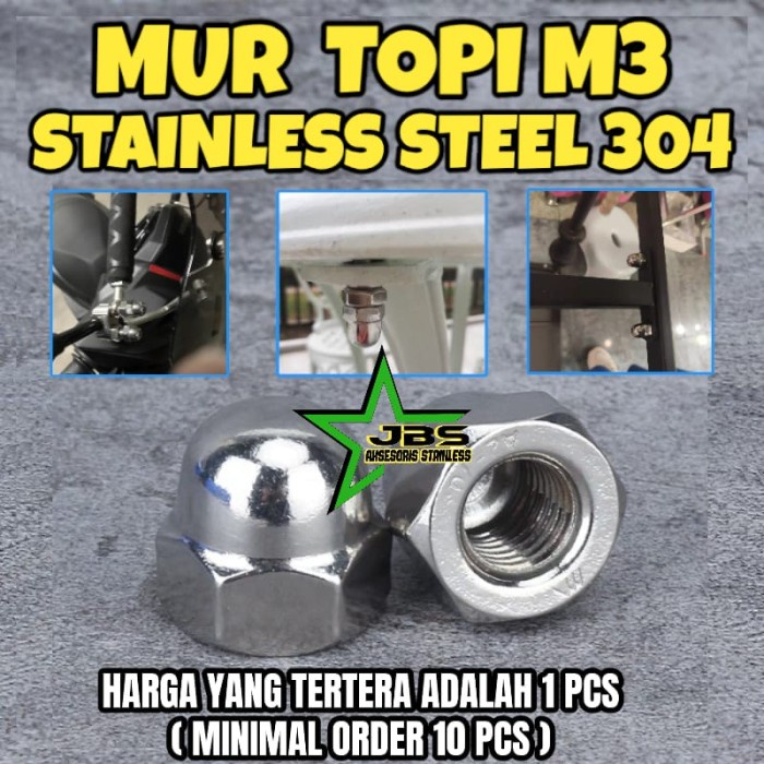Jual ASS MUR TOPI/CUP NUT STAINLESS SUS 304 - M3 (SS 304) | Shopee ...