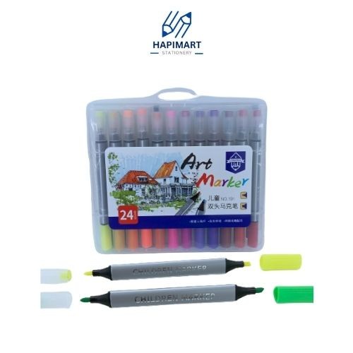 Jual Spidol Dual Side Fine Art Brush Art Marker Set 24 Colors & 18 ...