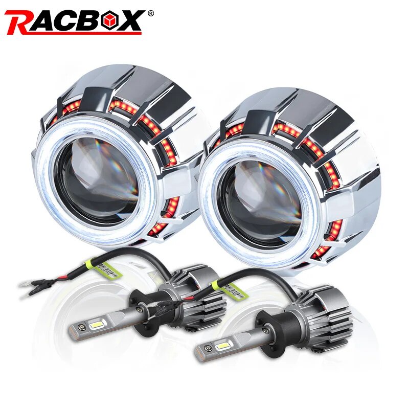 Jual Projector Headlight Lens 3.0 Inch White Red Blue Led Angel Eyes H1 ...