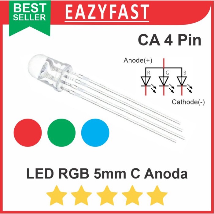 Jual LED 5mm RGB CA 4P Common Anoda 3 Warna 4 Kaki Pin Clear Bening ...