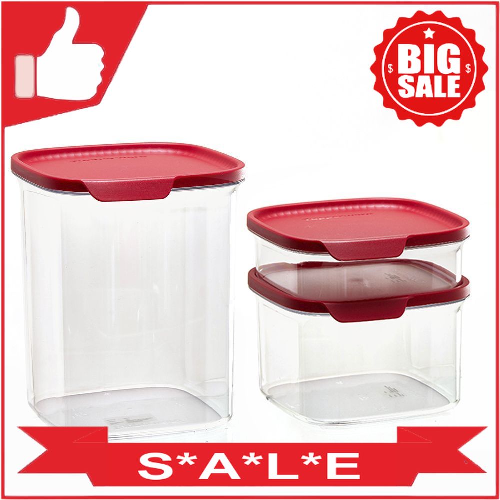 Jual Tupperware Ultra Clear Containers Square Set 3pcs Tupperware ...