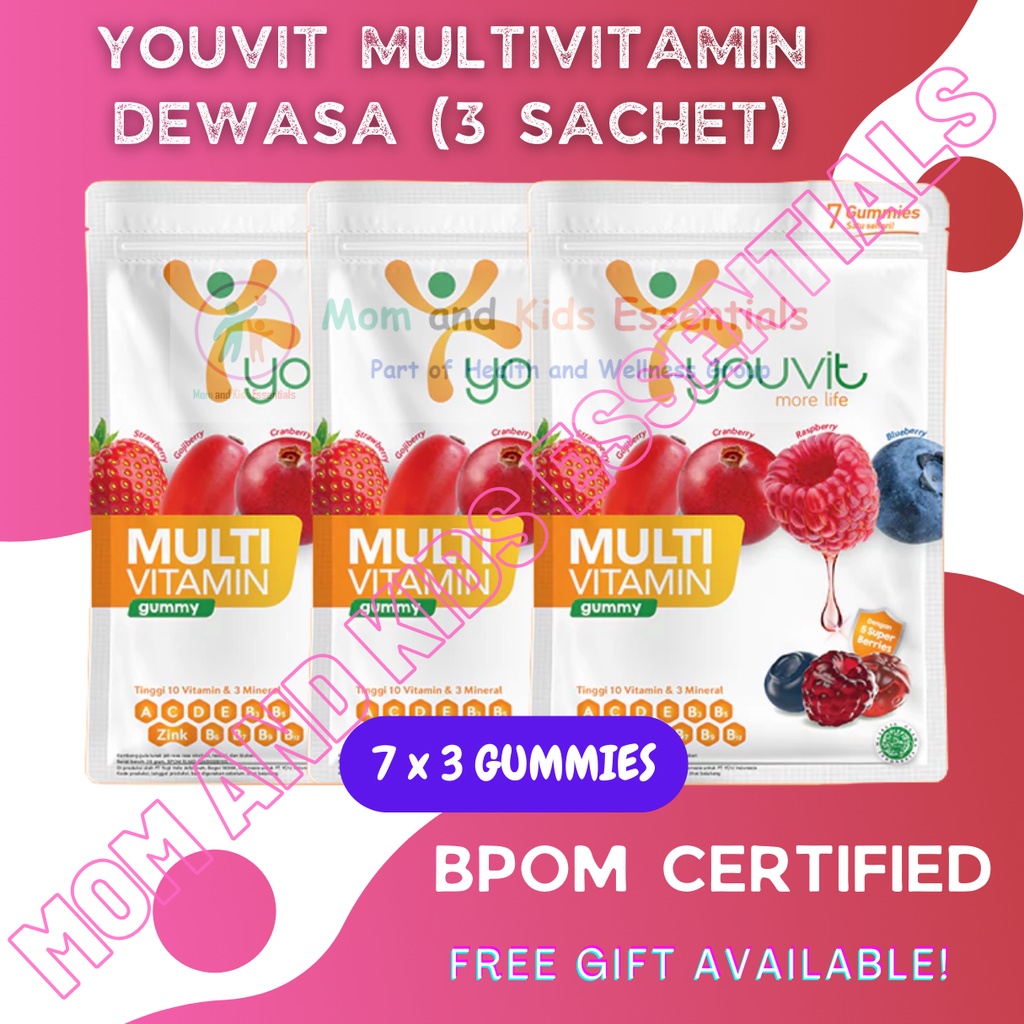 Jual YOUVIT MULTIVITAMIN DEWASA 1/2 BOX 3 SACHET 21 GUMMIES GUMMY YOU VIT | Shopee Indonesia