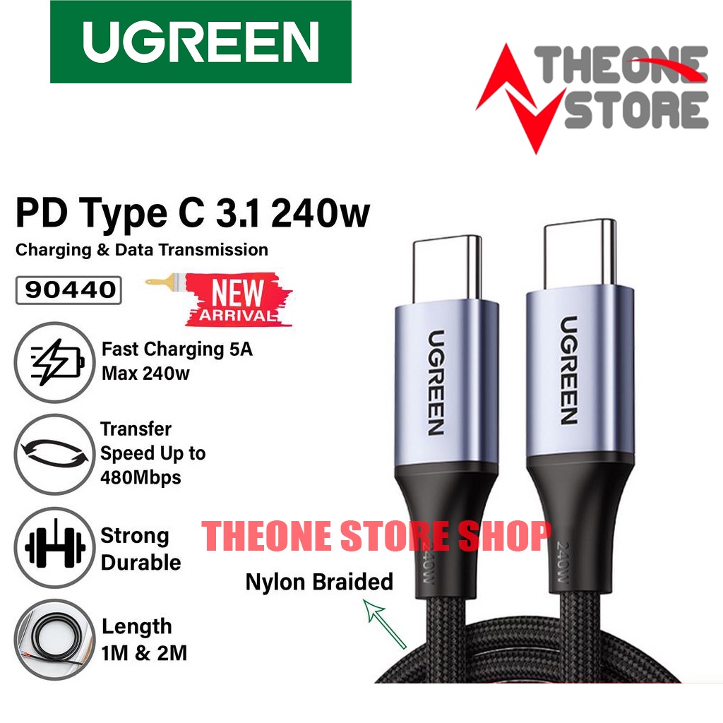 Jual UGREEN Kabel Data Charger PD Type C 240W Type C to Type C 5A Fast Charging 240W Nylon ...