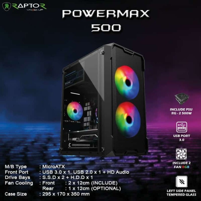 Jual Casing Komputer Power Up Power Max 500 + 2 Fan RGB + PSU 500w M ...
