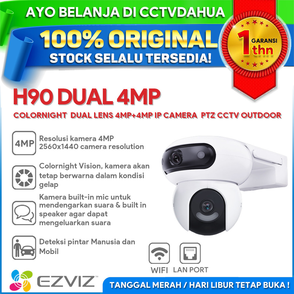 Jual EZVIZ H90 DUAL 4MP COLORNIGHT DUAL LENS 4MP+4MP IP CAMERA PTZ CCTV ...