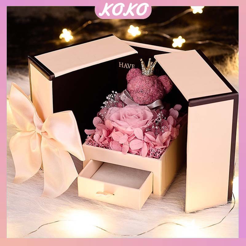 Jual Eternal Rose Beruang Kecil Gift Box Kotak Perhiasan Kado Kalung ...