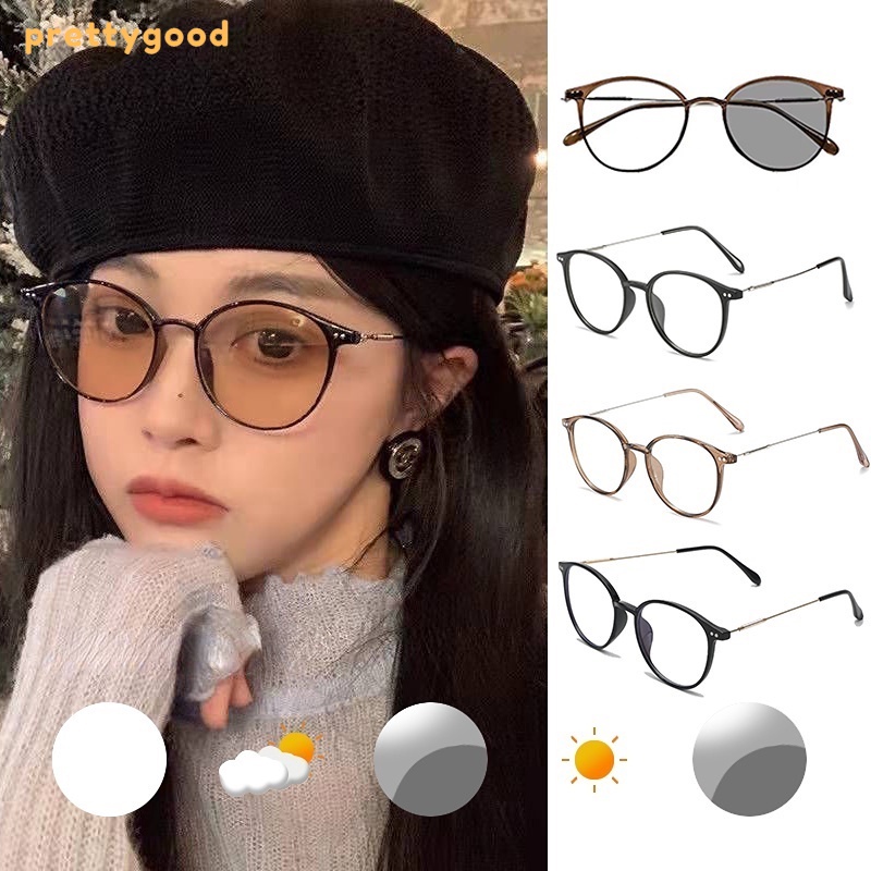 Jual COD Kacamata Photocromic Metal Bentuk Bulat Kacamata Anti Blue Komputer Light Korea Anti ...