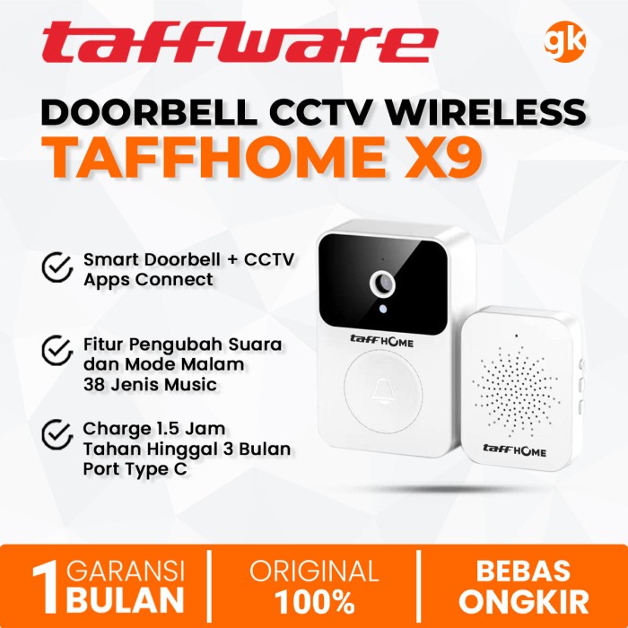 Jual TAFFHOME X9 Smart Doorbell CCTV Wireless Video Kamera HD Talkback Bel Rumah Bell Kantor App ...