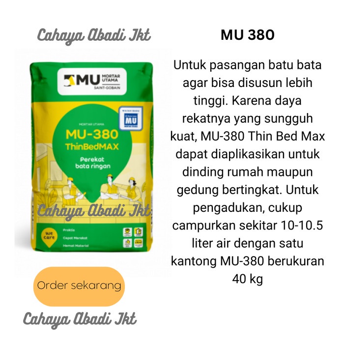 Jual MU380 PEREKAT BATA RINGAN 40KG | Shopee Indonesia