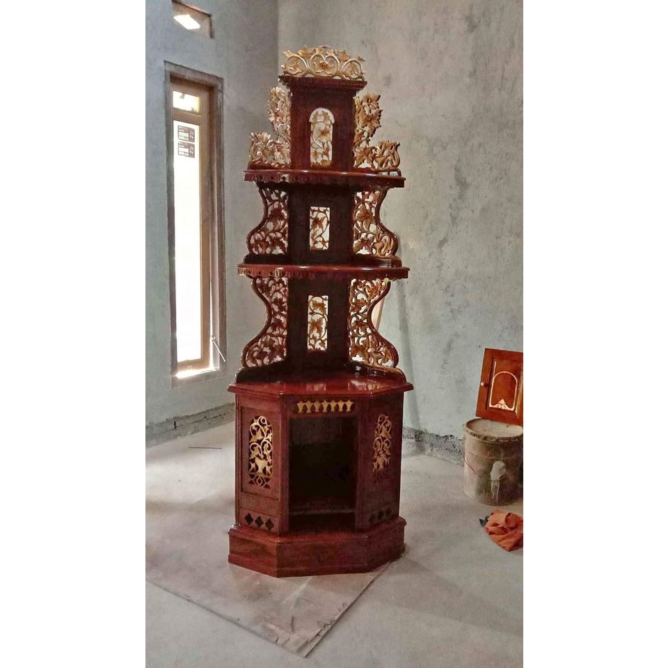 Jual Rak Sudut Pojok Ruang Tamu Ukir Kayu Jati | Shopee Indonesia