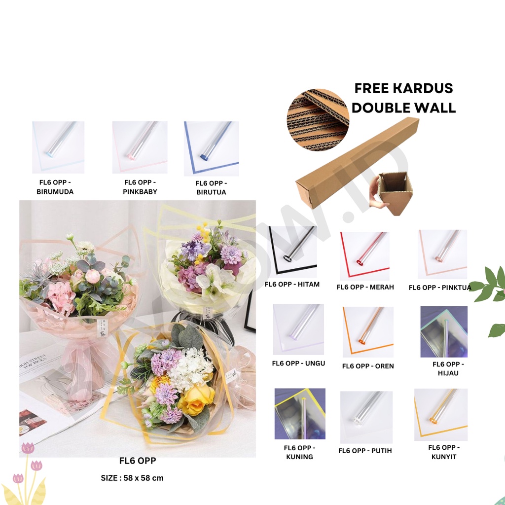 Jual FL6 OPP 5Lembar-Kertas Bunga Buket Transparan List WARNA / Kertas ...