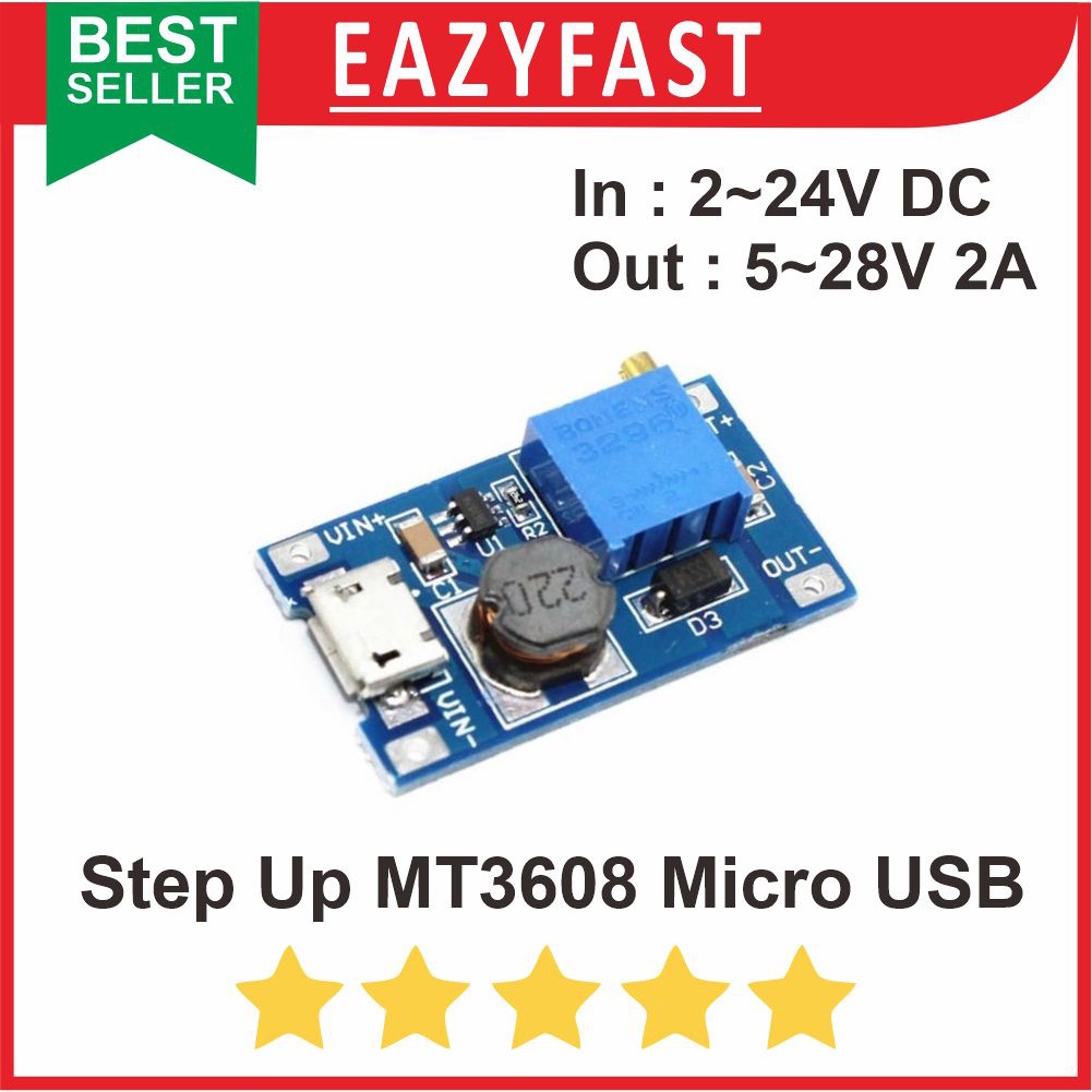 Jual MT3608 Step Up DC Regulator 2A 24V Boost Converter Module w Micro USB | Shopee Indonesia