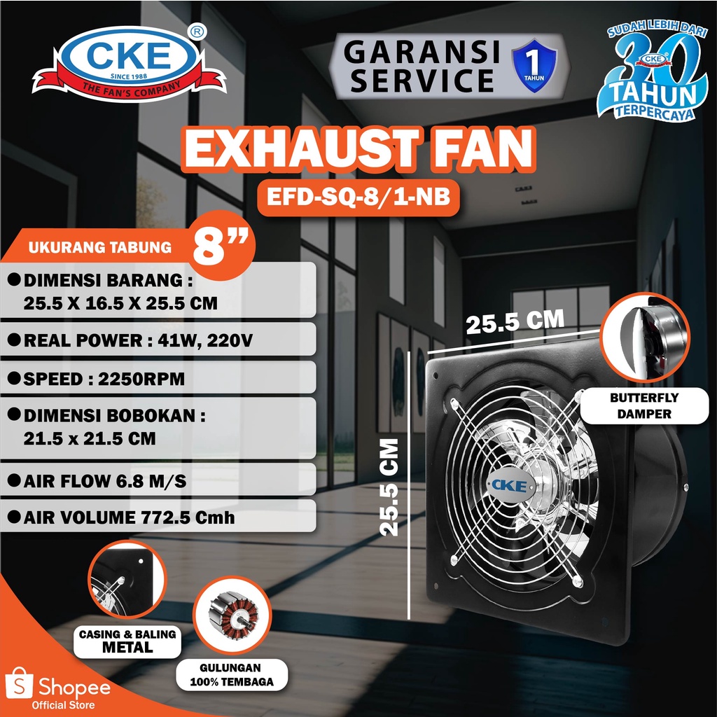 Jual Exhaust Fan Dinding 8 Inch Booster Fan Kipas Booster CKE Wall Duct ...