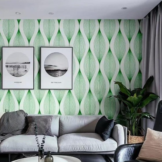 Jual WALLPAPER DINDING MURAH // WALLPAPER STICKER MOTIF WAVE KLASIK HIJAU 45 CM x 9 - 10 M ...