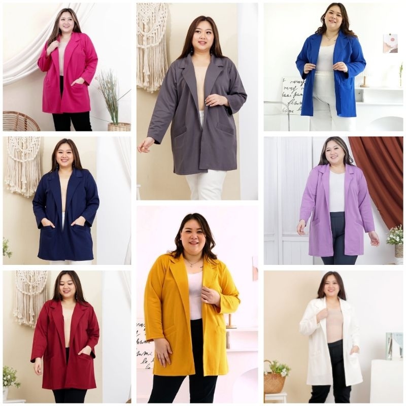 Jual LD JUMBO 120 130 170 BAJU ATASAN LONG BLAZER OUTER KERJA WANITA RESMI SCUBA PREMIUM POLOS ...